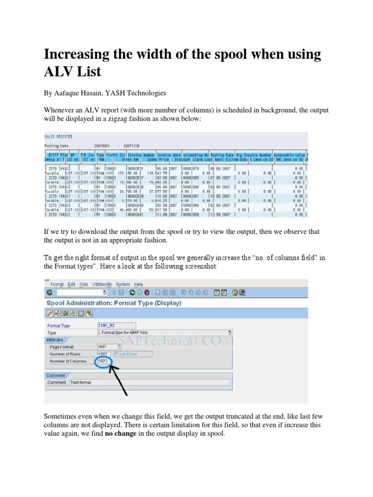 ALV List Spool Width Adjustment Guide | PDF