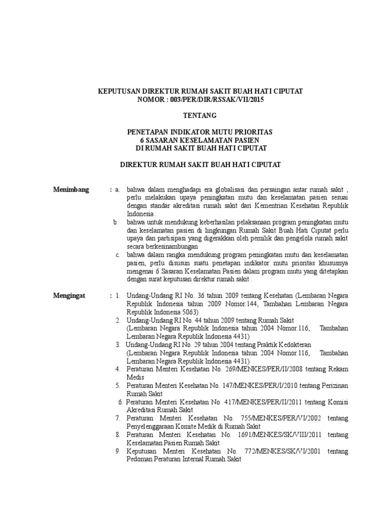 SK Penetapan 6 Indikator Mutu Prioritas Untuk SKP | PDF