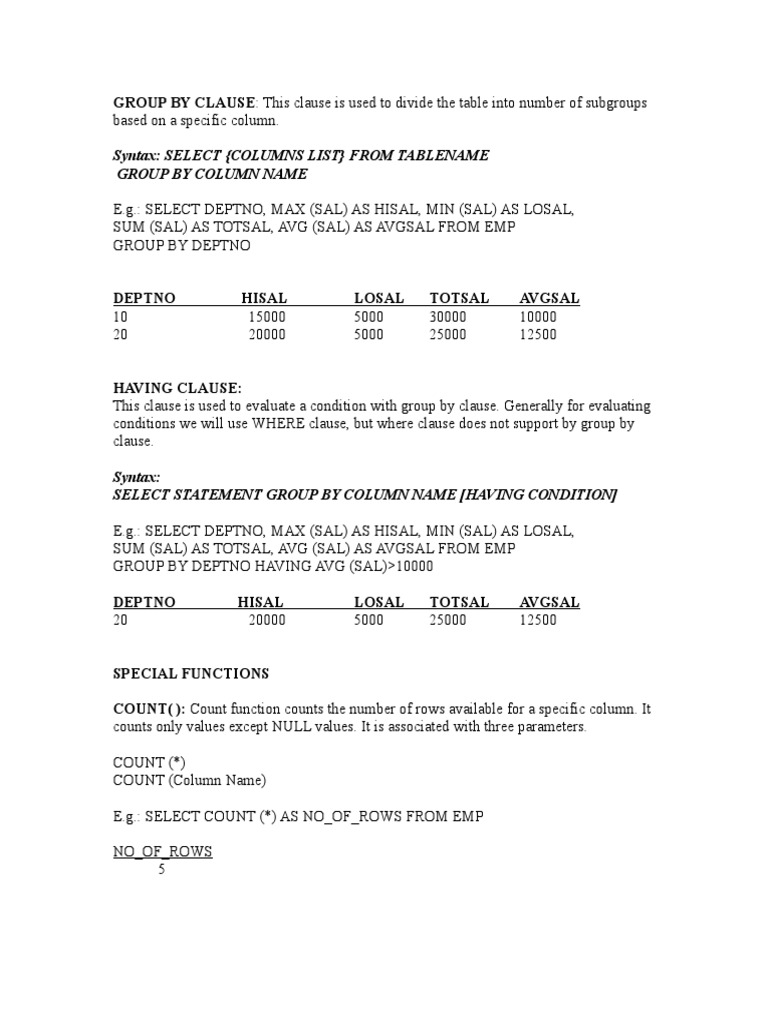 Group by & Having Clause | PDF