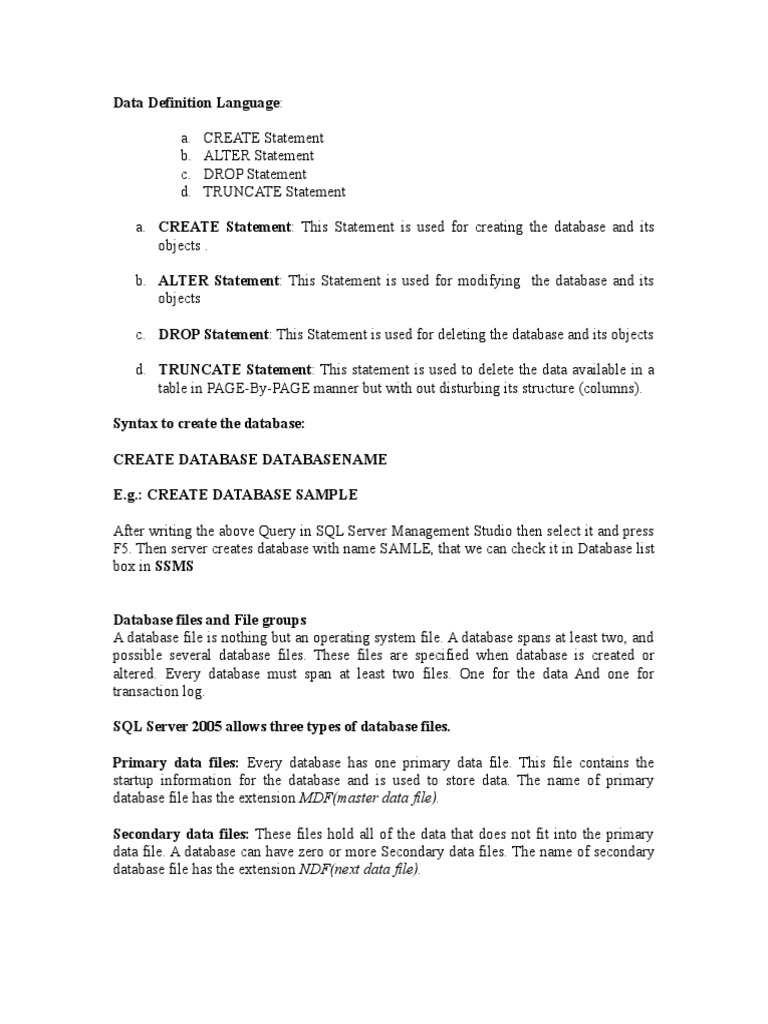 Data Definition Language-DDL | PDF | Databases | Computer Data
