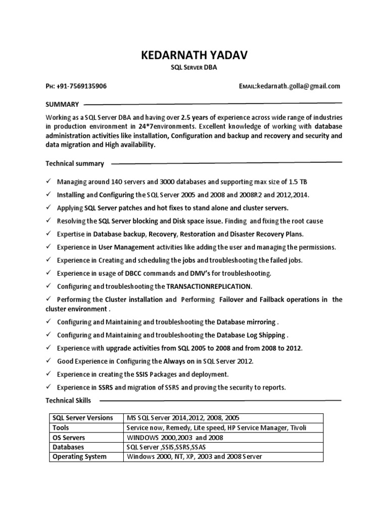 Kedar Resume | PDF | Microsoft Sql Server | Databases