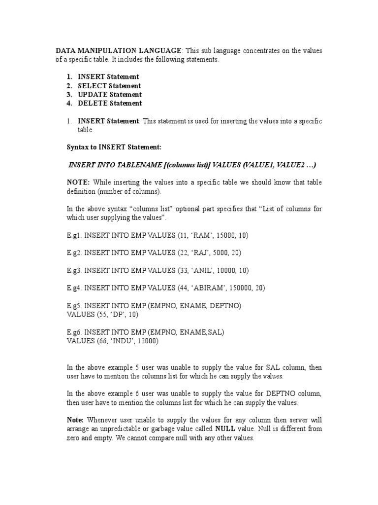 Data Manipulation Language-DML | PDF | Data Management Software | Databases