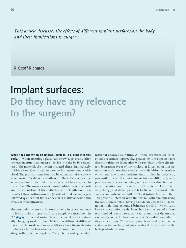 Implant Surfaces:: Do They Have Any Relevance To The Surgeon? | PDF ...