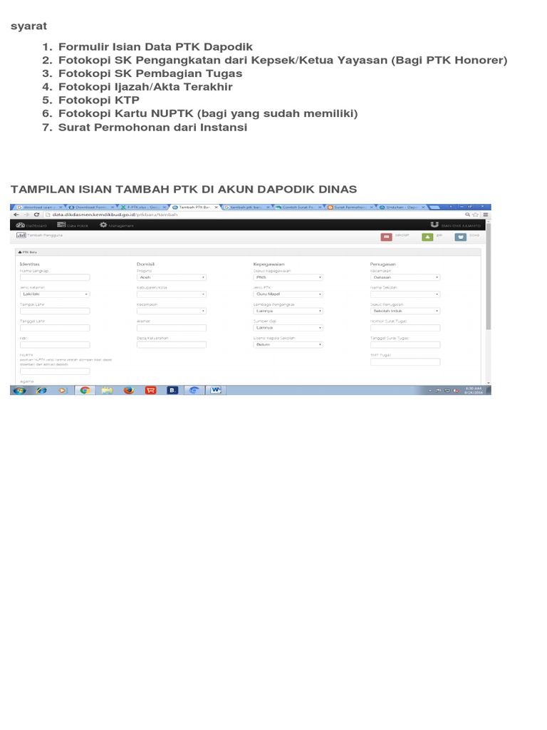 Formulir Isian Data PTK Dapodik | PDF