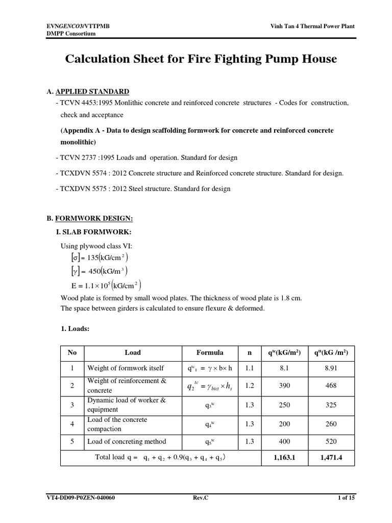 Calculation Sheet For Fire Fighting Pump House: A. Applied Standard ...