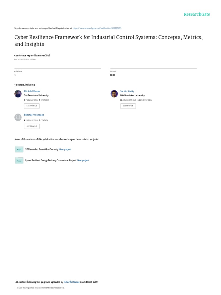 Cyber Resilience Framework For Industrial Control Systems | PDF | Scada ...