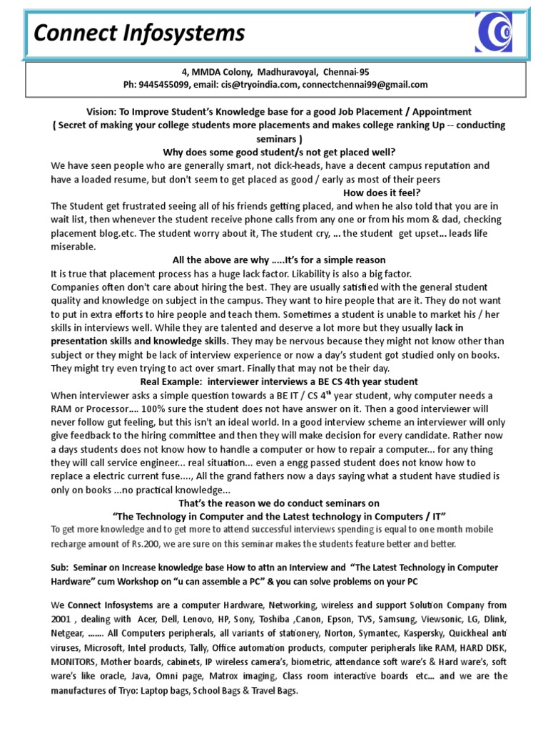 Connect Infosystems Seminar Improves Student Placement Skills | PDF ...
