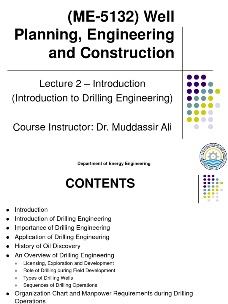 Lecture Introduction To Drilling Engineering Pdf Oil Well Petroleum