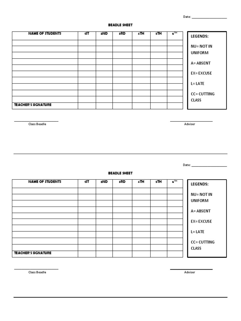 Beadle Sheet | PDF