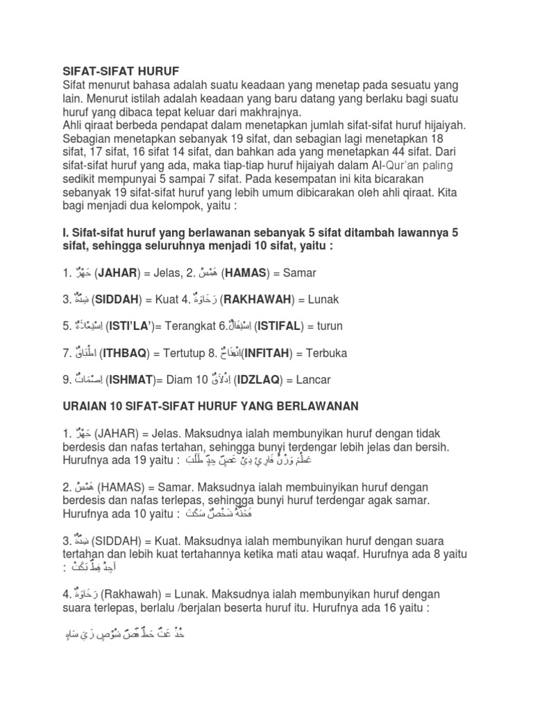 19 Sifat-Sifat Huruf Hijaiyah | PDF