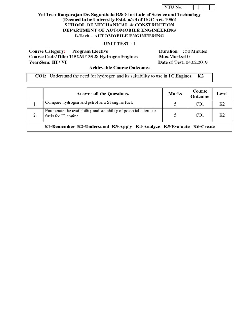 Question Paper Template - UT-1 | PDF