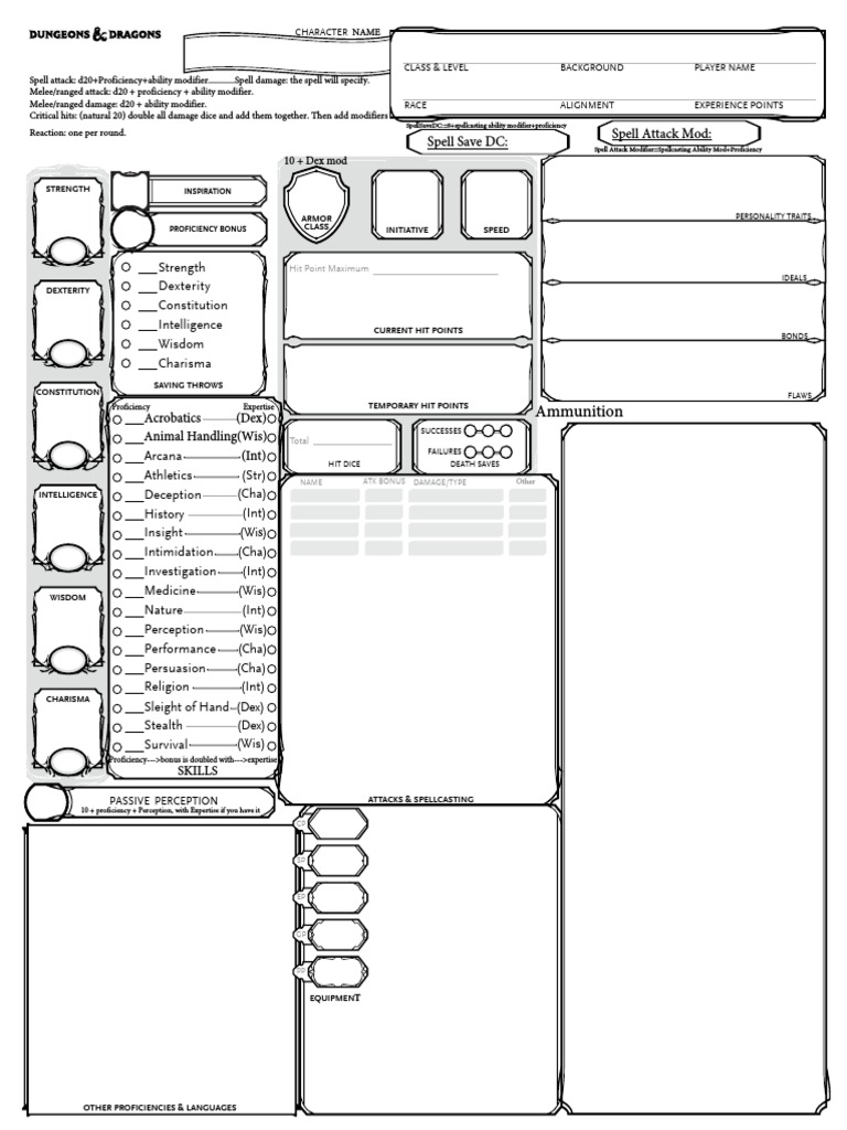 Fillable DND Character Sheet (Custom With Notes) | PDF | Leisure