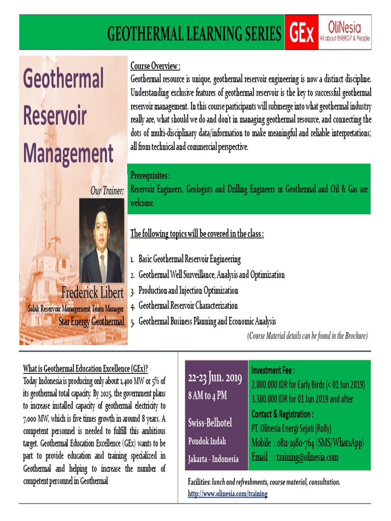 Flyers Geothermal Reservoir Management Jun 2019 | PDF | Geothermal ...