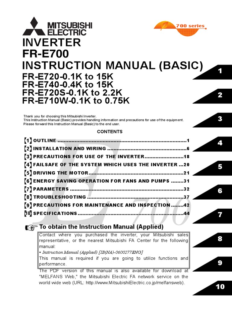 Mitsubishi Electronics FR E740 User Manual | PDF | Power Inverter ...