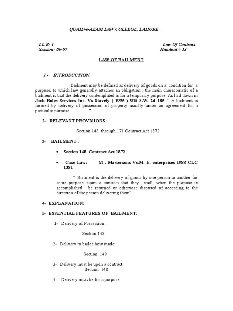 Bailment | PDF | Law And Economics | Business Law