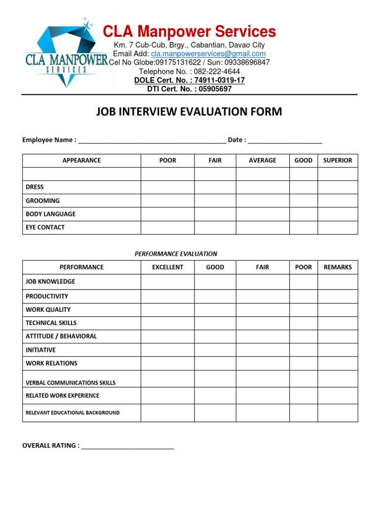 Job Interview Evaluation Form | PDF