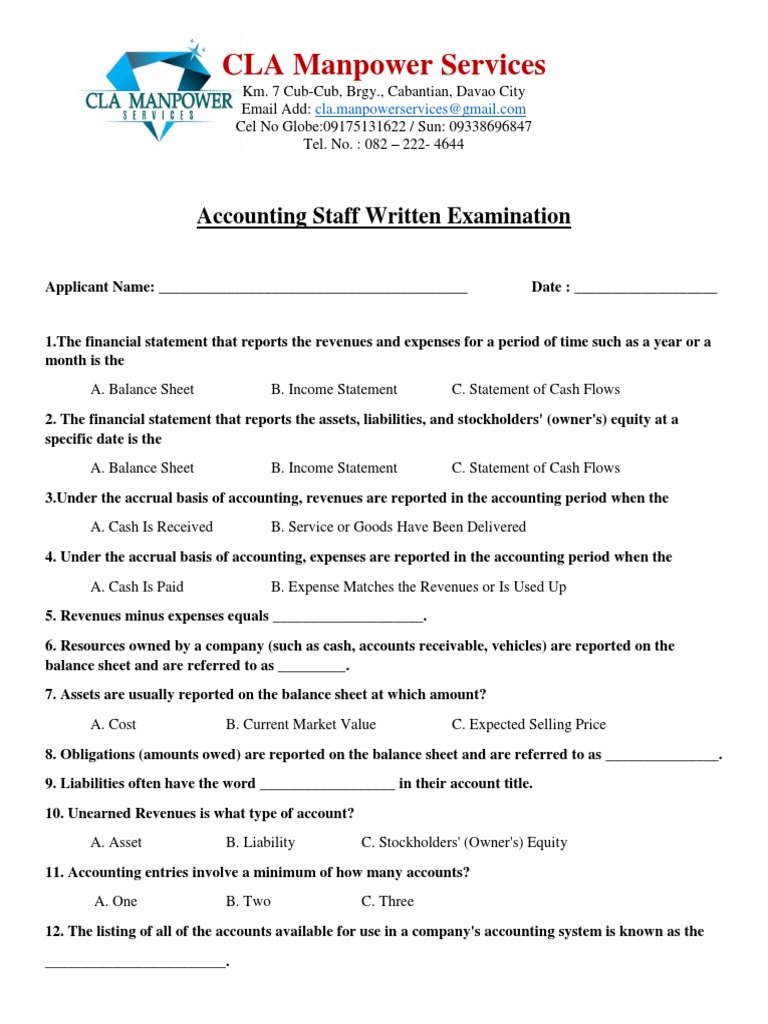 Accounting Staff Written Exam | PDF | Debits And Credits | Balance Sheet