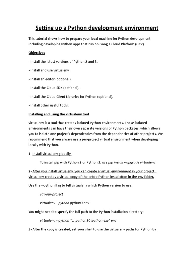 Python Dev Setup For Gcp Guide Pdf Python Programming Language Cloud Computing