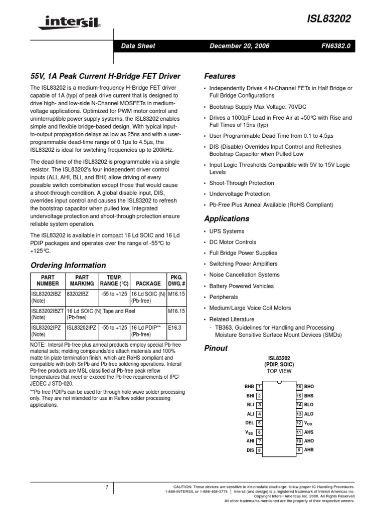 55V, 1A Peak Current H-Bridge FET Driver Features: December 20, 2006 ...