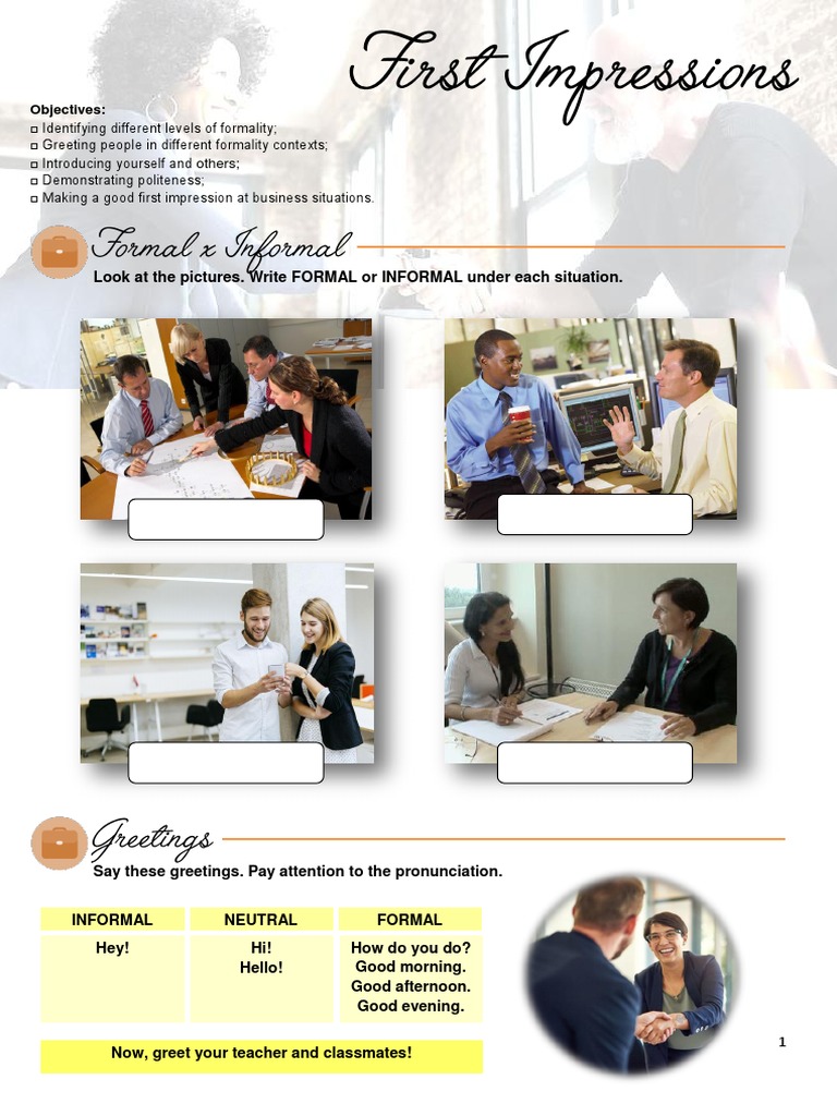 English4 Business Conversations - Intro - Unit 1 - First Impressions PDF | PDF | Grammatical ...