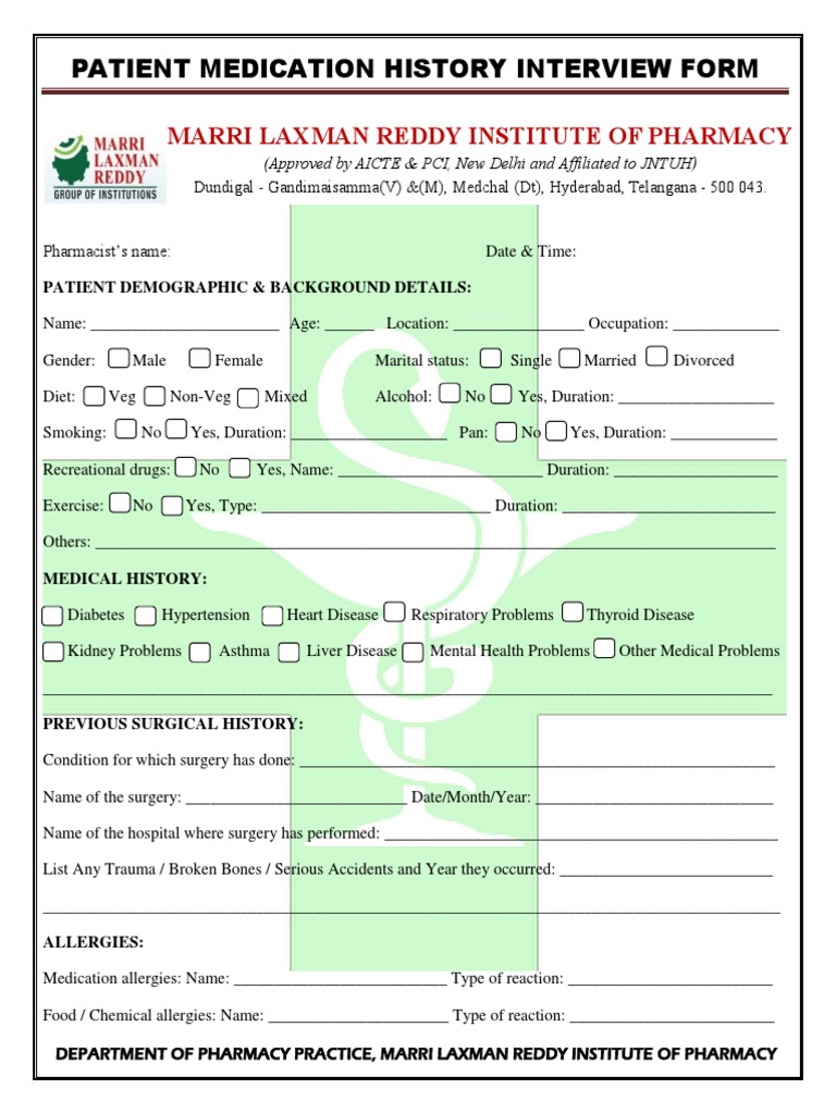 Marri Laxman Reddy Institute of Pharmacy: Patient Medication History ...
