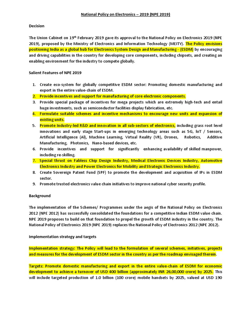 National Policy On Electronics | PDF | Value Chain | Innovation
