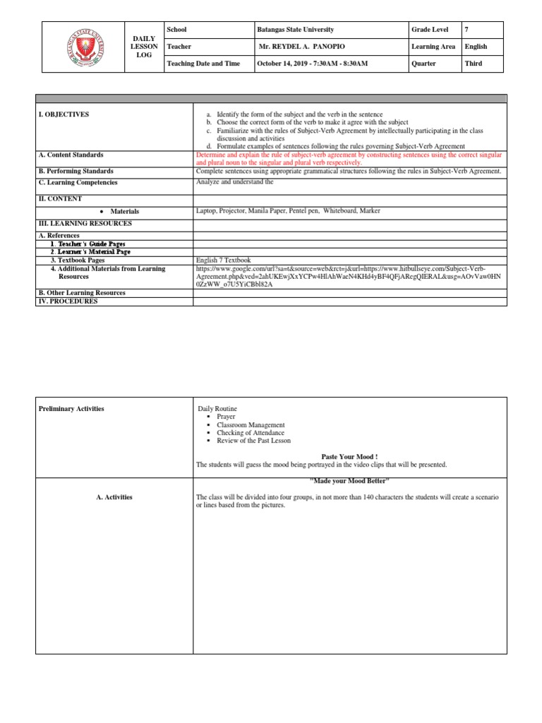 Edited Lesson Plan | PDF | Syntactic Relationships | Grammar