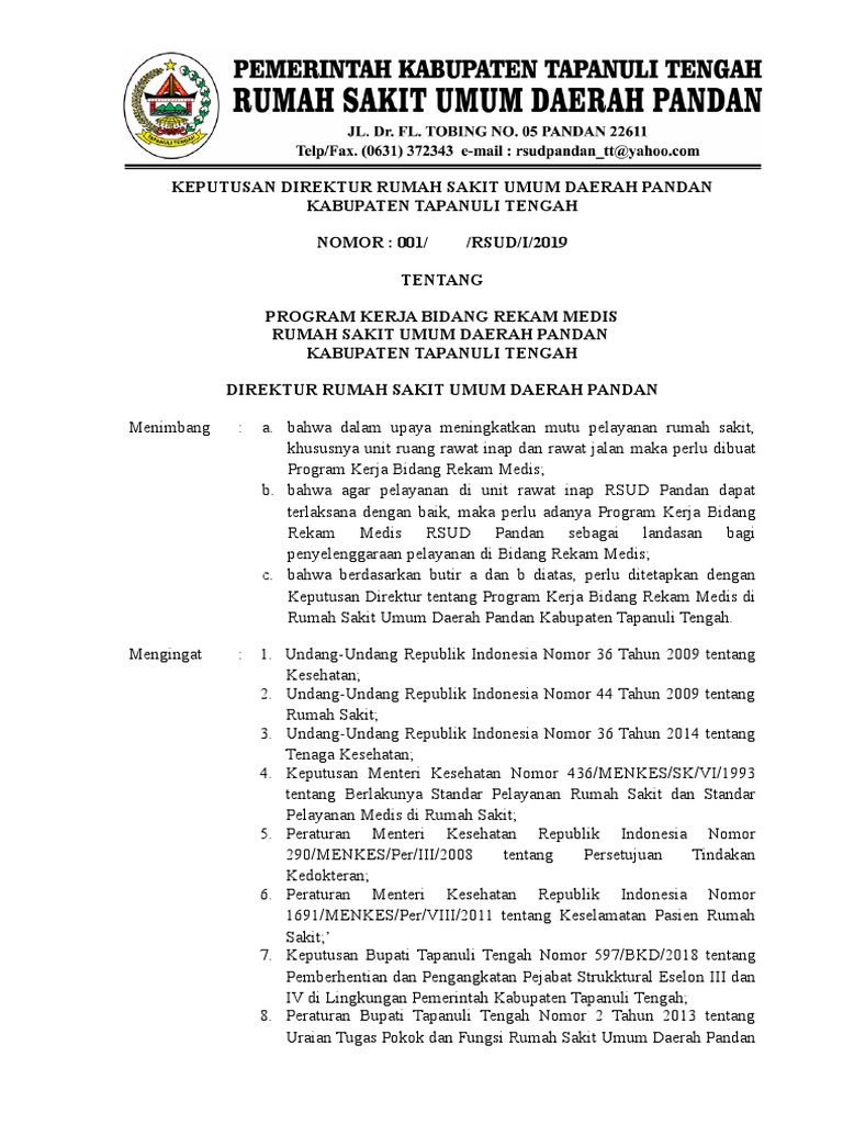 SK Program Kerja Rekam Medik | PDF