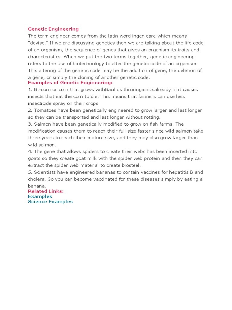 Genetic Engineering: Examples Science Examples | PDF