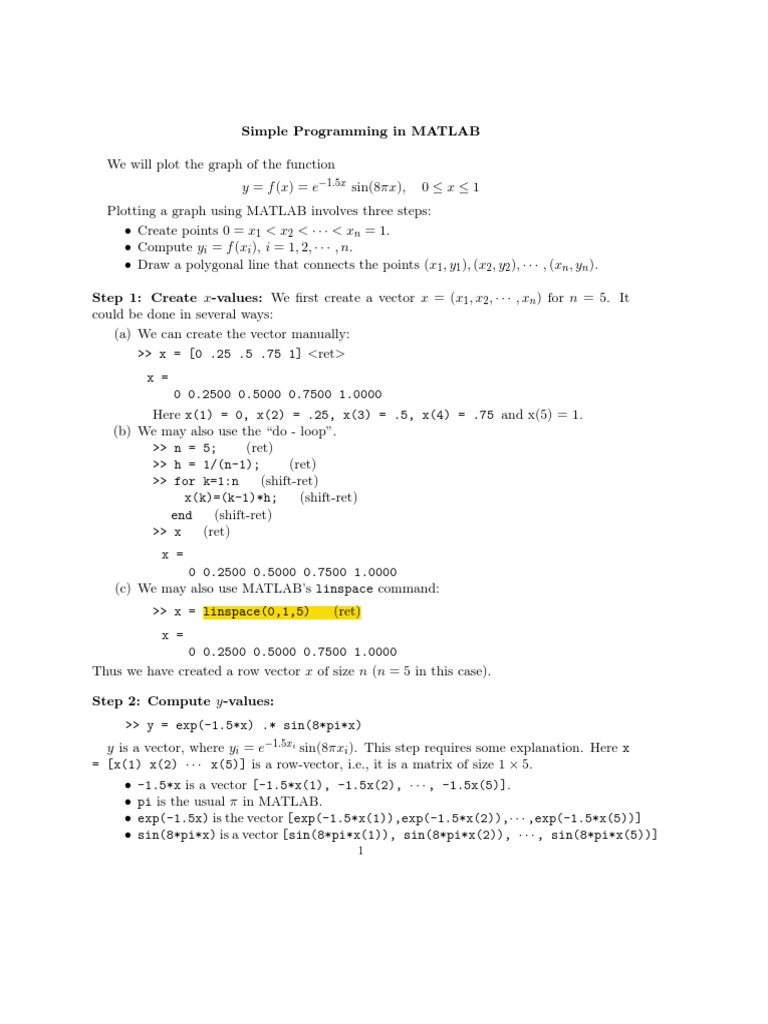 Simple Programming in MATLAB PDF | Download Free PDF | Function ...