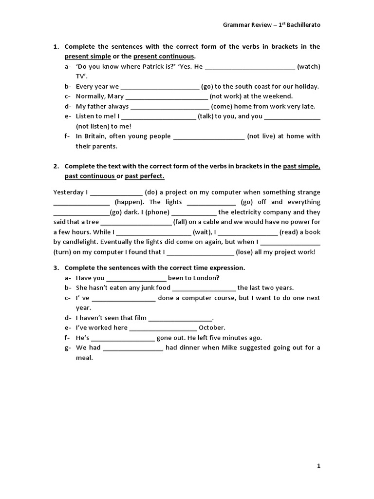 Grammar Review 1ºbachillerato (Todo) - Pag 1 | PDF