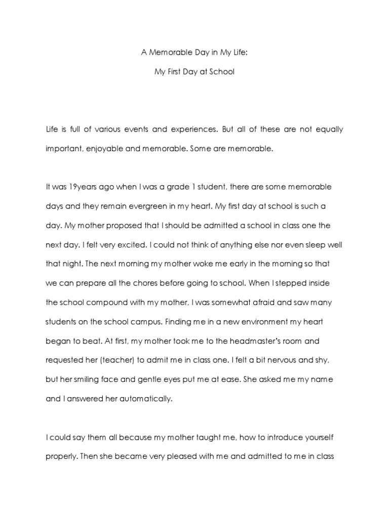 My Memorable First Day at School | PDF | Self-Improvement | Wellness