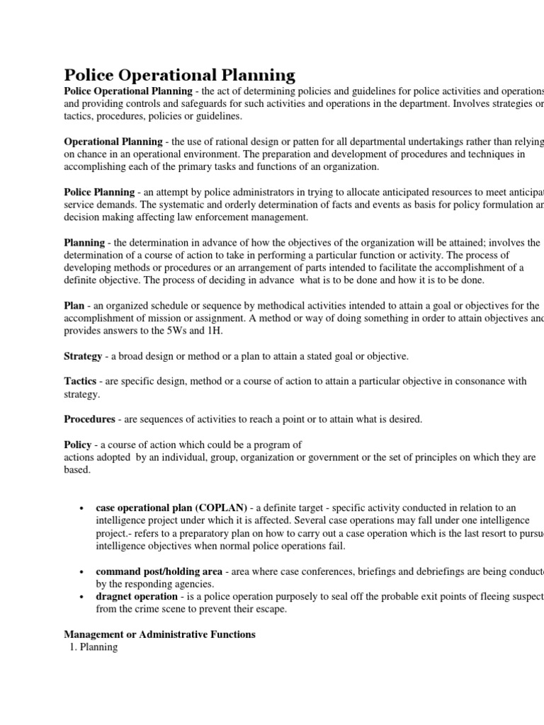 Police Operational Planning | PDF | Goal | Police