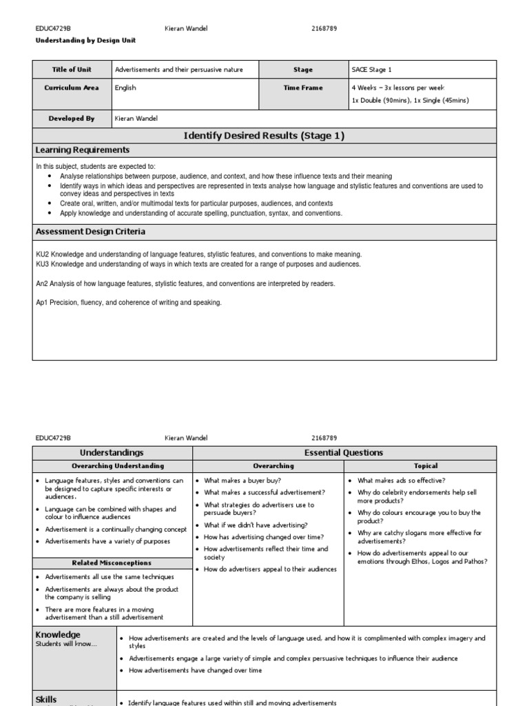 Educ4729b Assignment 2 Teaching And Learning Plan Pdf Persuasion