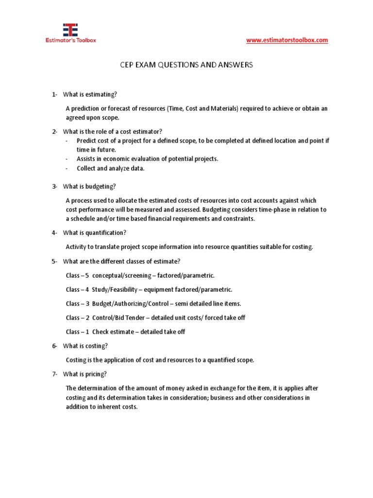 Cep Exam Questions and Answers | PDF | Risk Management | Employment