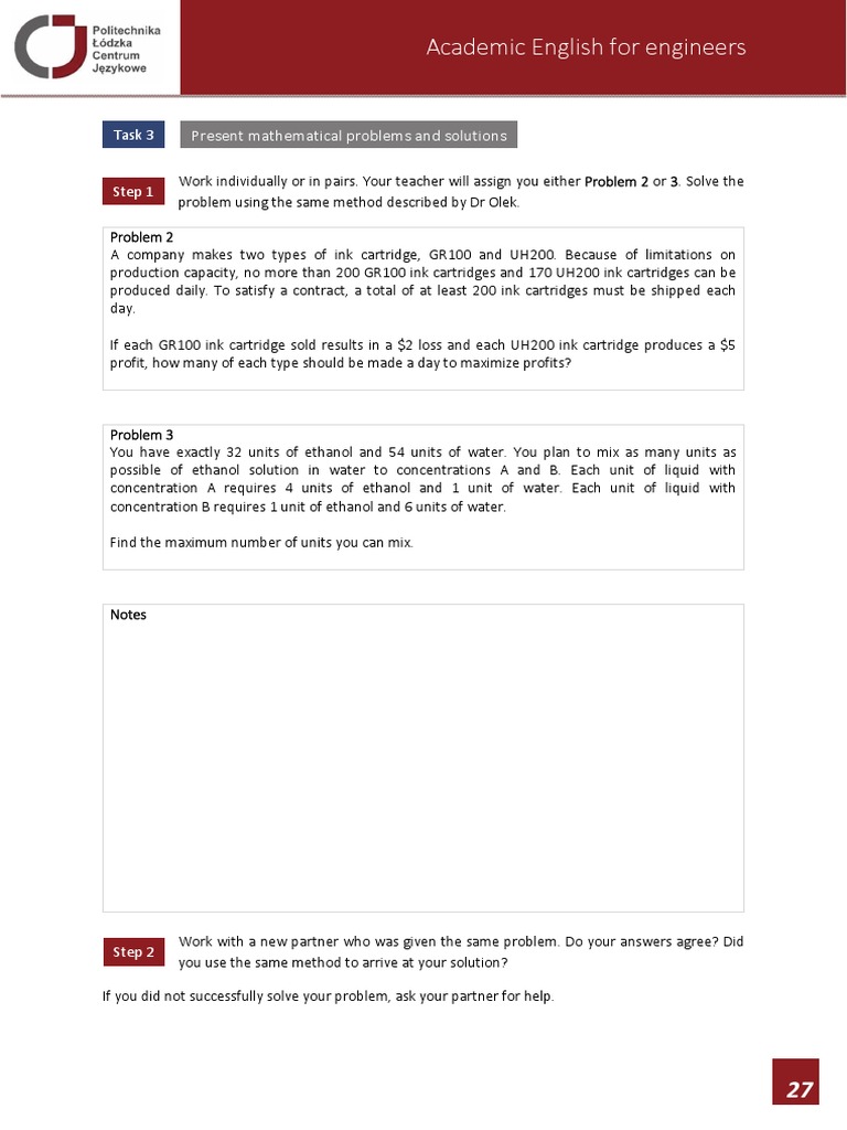 Academic English For Engineers: Present Mathematical Problems and ...