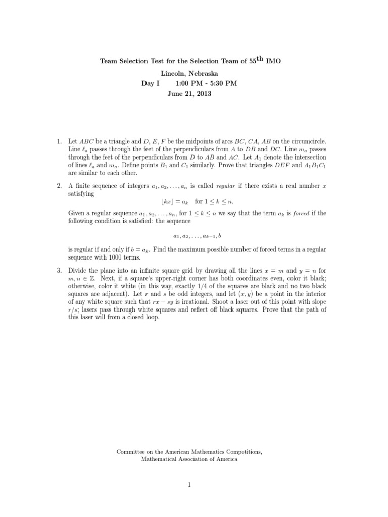 A A 1 A A 1 1 1 1 1: Committee On The American Mathematics Competitions ...
