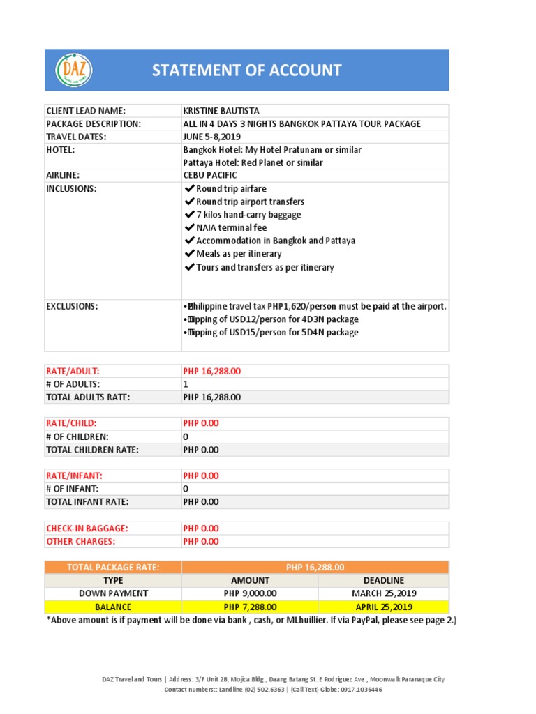 Sample Statement of Account For Travel Agency | Download Free PDF ...