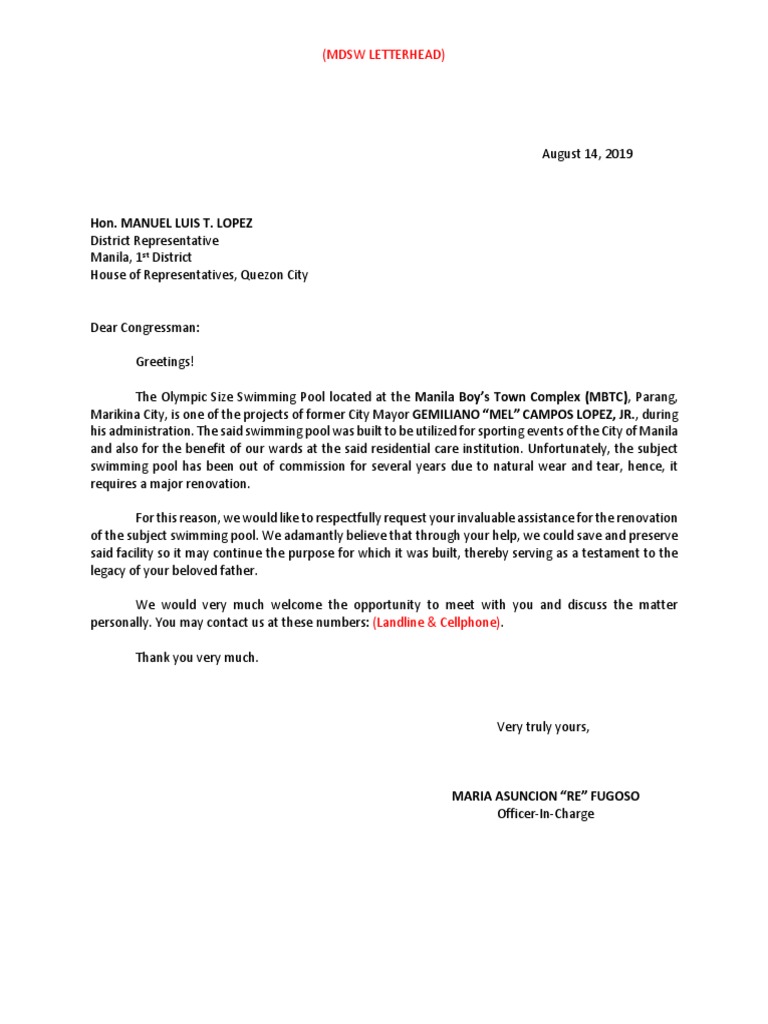 Letter To A Congressman of The Phil House of Representative by LGU | PDF
