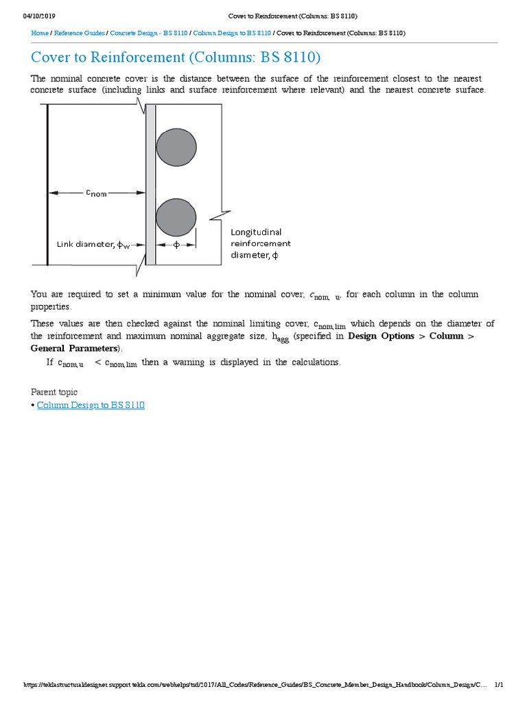 Cover To Reinforcement (Columns - BS 8110) | PDF | Technology & Engineering