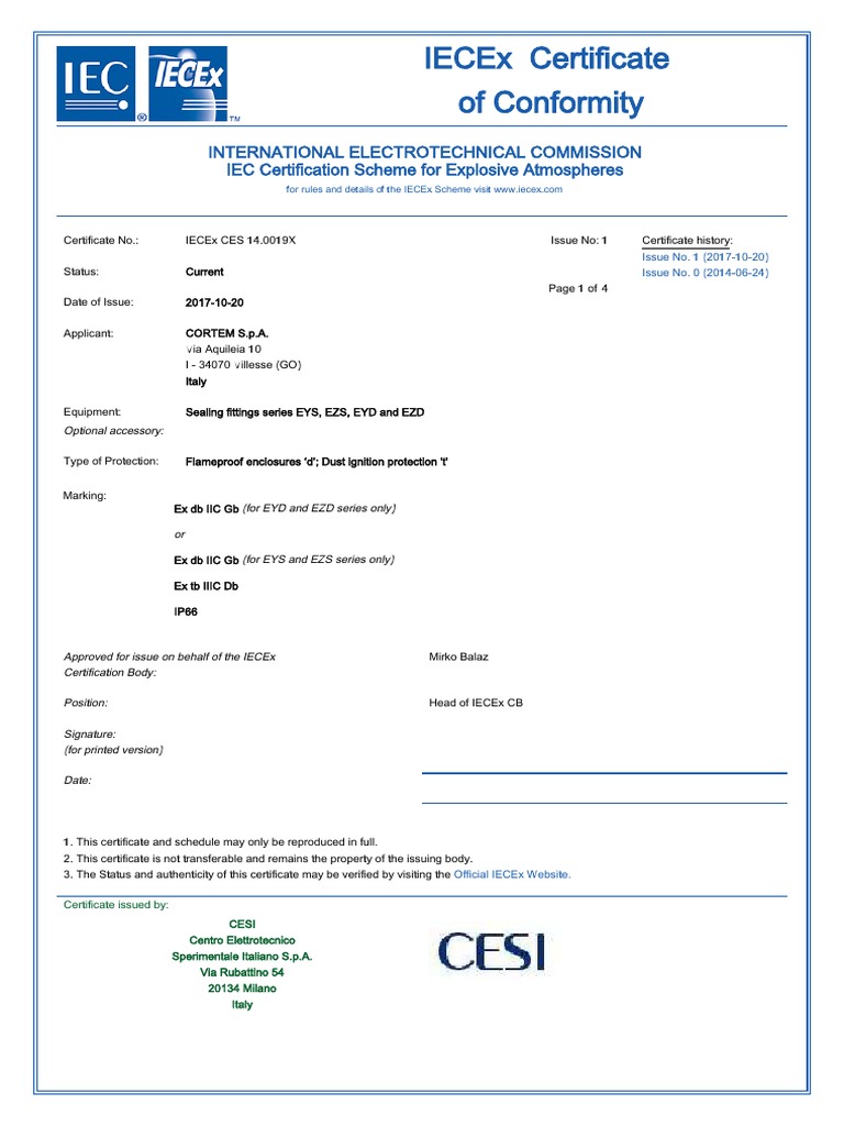 Iecex Ces 14.0019X | PDF | International Electrotechnical Commission ...
