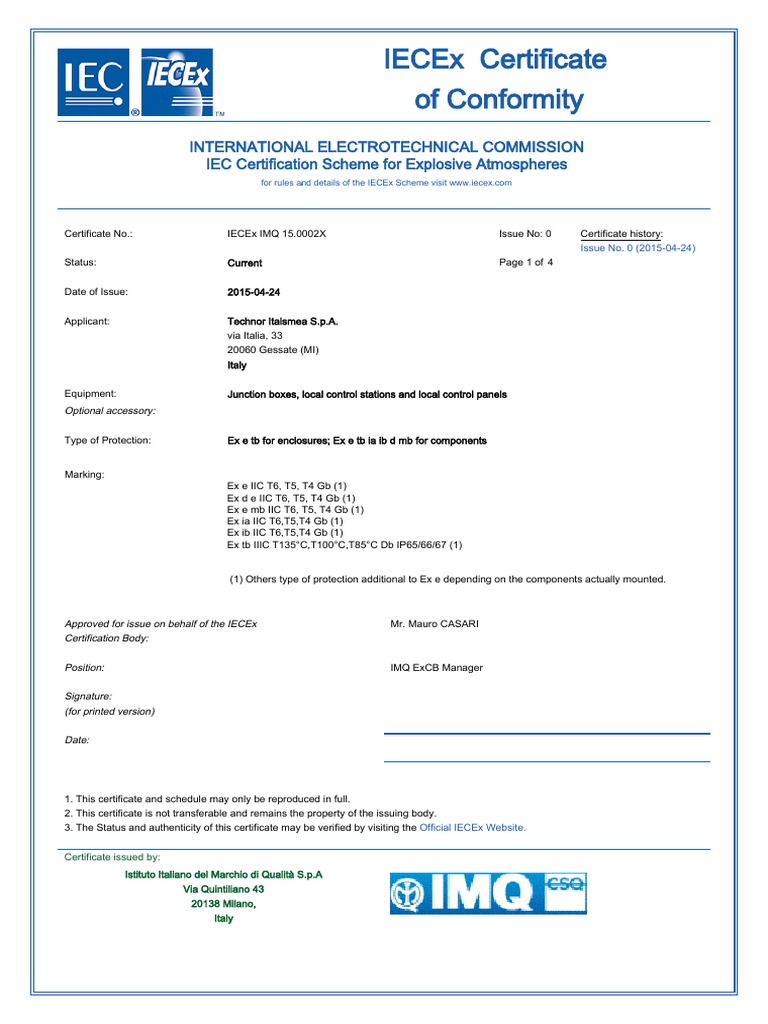 Iecex Imq 15.0002X | Download Free PDF | Electrical Engineering ...