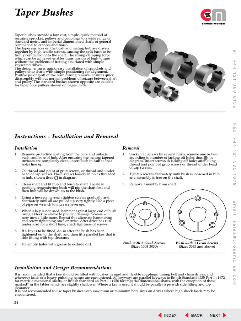 Taper Bushes: Instructions - Installation and Removal | PDF | Screw ...