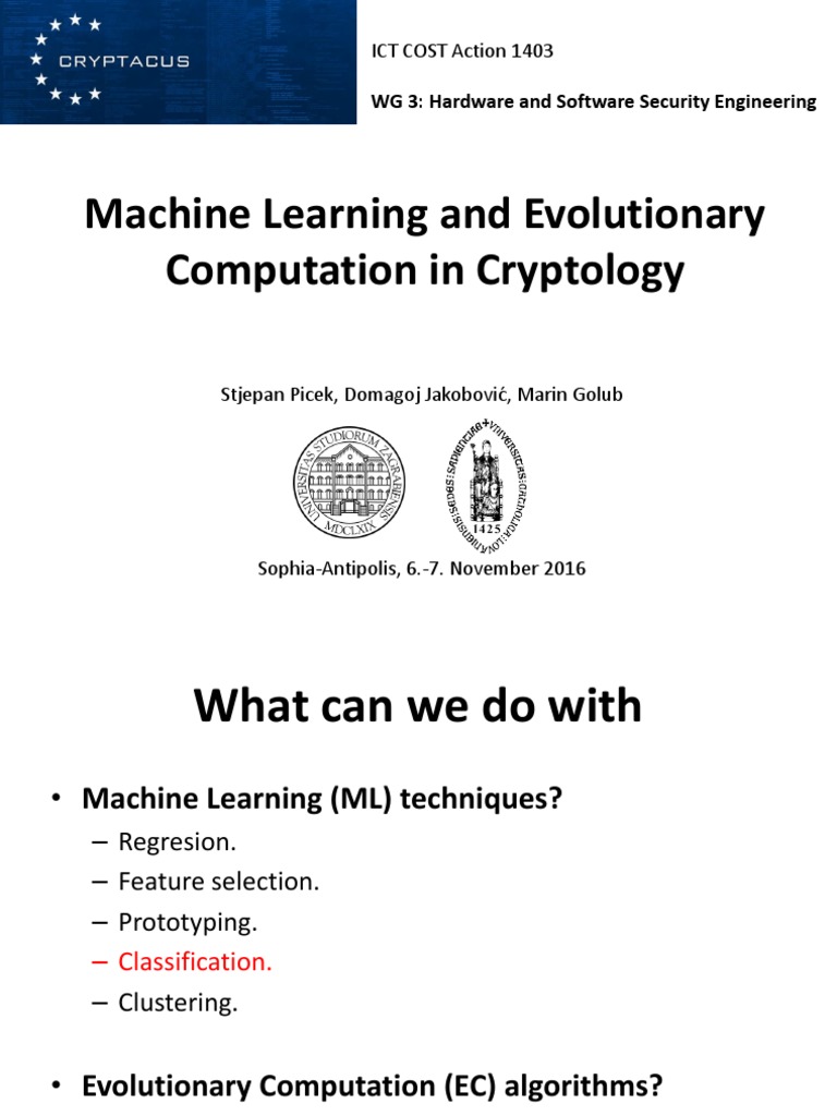Machine Learning and Evolutionary Computation in Cryptology: ICT COST Action 1403 | PDF ...