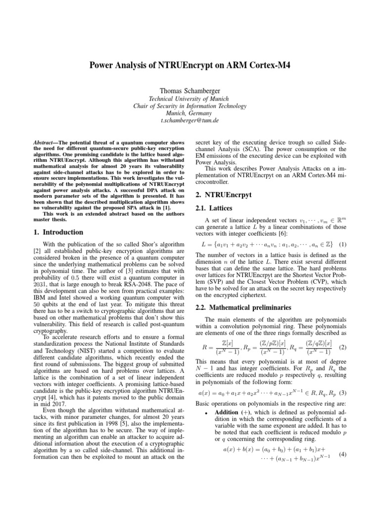 Power Analysis of Ntruencrypt On Arm Cortex-M4: 2. Ntruencrpyt | PDF ...