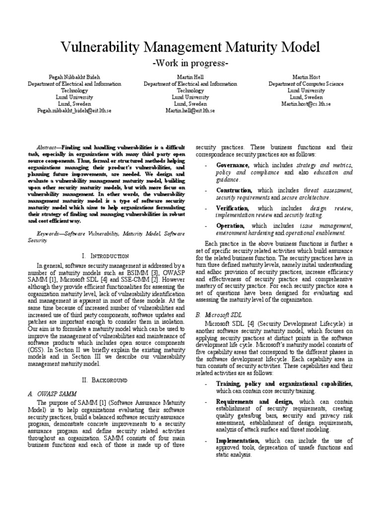 Vulnerability Management Maturity Model: - Work in Progress | PDF ...