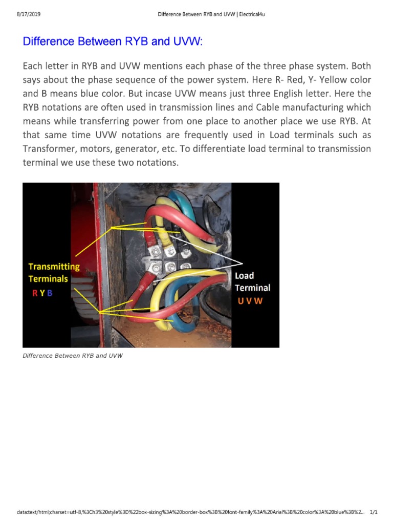 Difference Between RYB and UVW - Electrical4u PDF | PDF