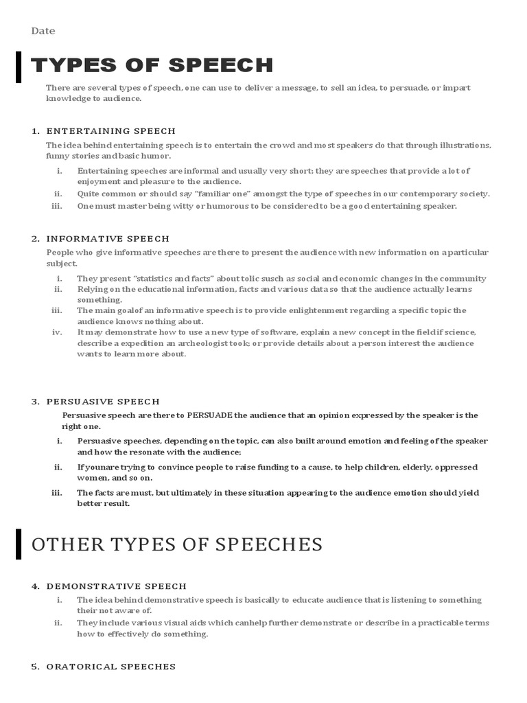 Types of Speech | PDF | Public Speaking | Persuasion