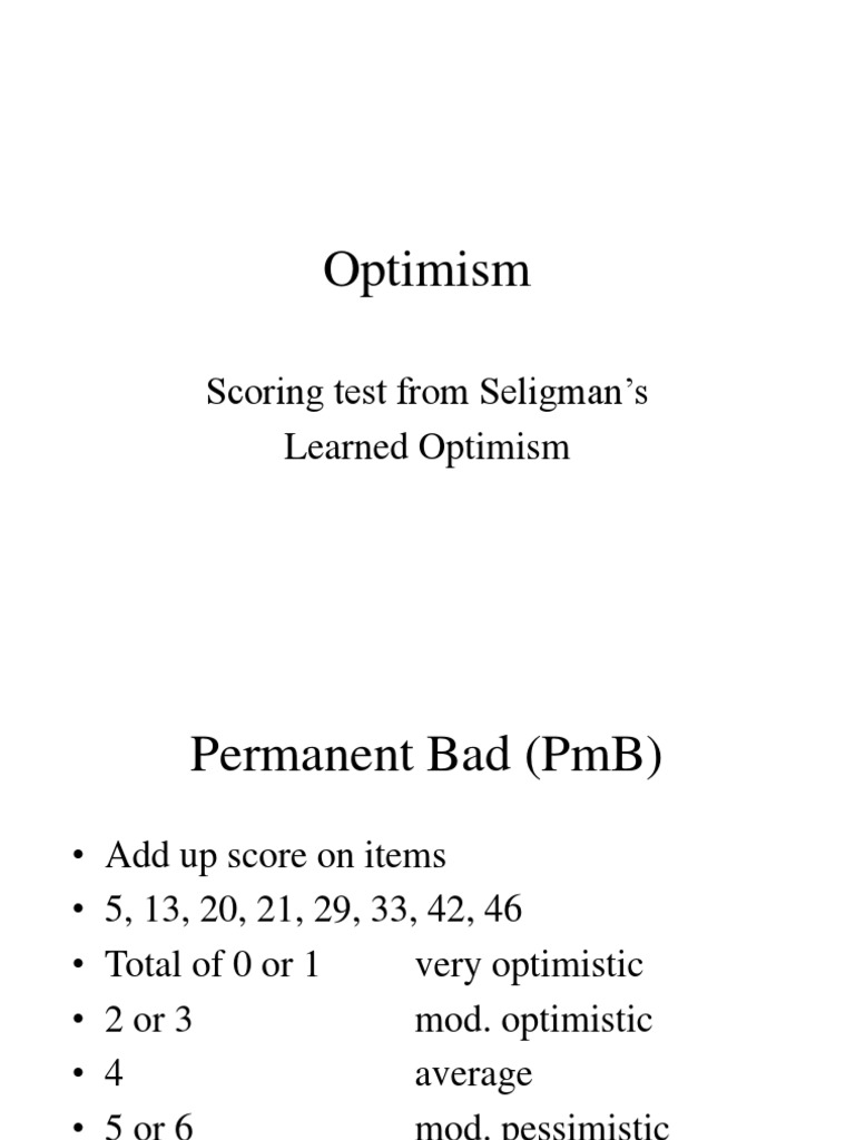 Optimism: Scoring Test From Seligman's Learned Optimism | PDF ...