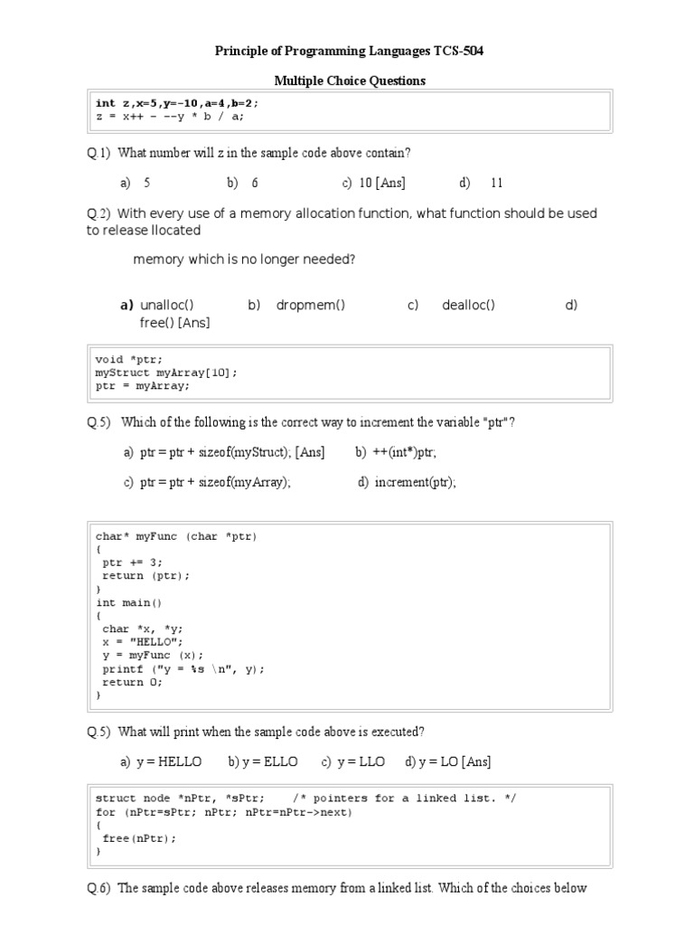 MCQ PPL | PDF | C (Programming Language) | Inheritance (Object Oriented Programming)